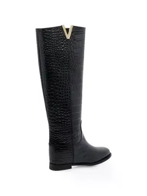 VIA ROMA 15 Croc-effect Knee-high Leather Boots