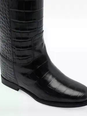 VIA ROMA 15 Croc-effect Knee-high Leather Boots
