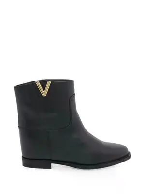 VIA ROMA 15 Logo-plaque Leather Ankle Boots - Black