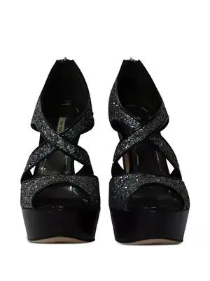 Miu Miu Glitter Criss-cross Platform Sandals