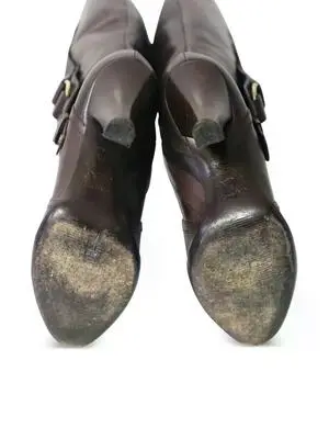 Celine Buckled Calfskin Leather High Heel Boots - Brown