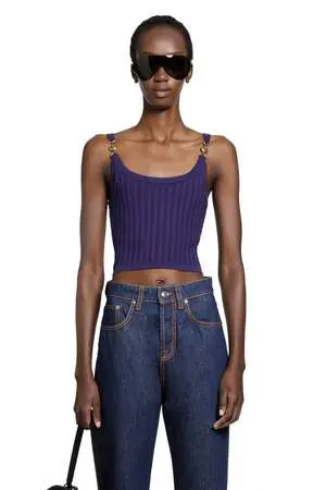 Versace Stretch Viscose Mesh Ribbed Knit Top