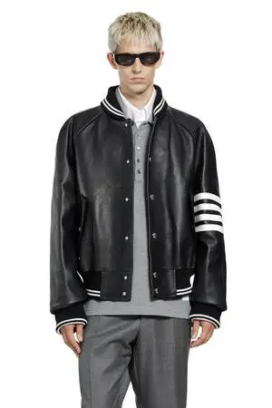 Thom Browne 4-bar Leather Bomber - Black