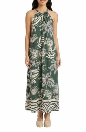 THE GOOD JOURNEY Printed Halter Neck Midi Dress - Cilantro/pristine