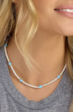 Melinda Maria The Maven Simulated Opal Tennis Necklace - Gold-blue Opal