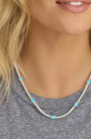 Melinda Maria The Maven Simulated Opal Tennis Necklace - Gold-blue Opal