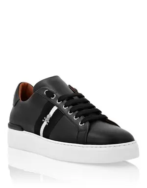 Philipp Plein Leather Lo-top Sneakers Stripes - Black