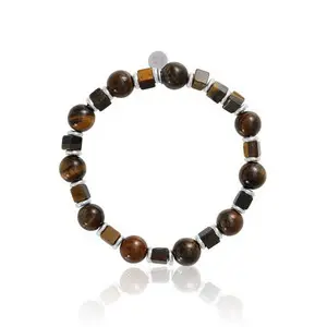 Lucky Brand Tiger Eye & Hematite Beaded Stretch Bracelet - Brown