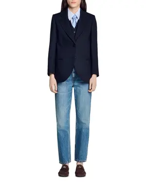 Sandro Striped Wool Blend Suit Jacket