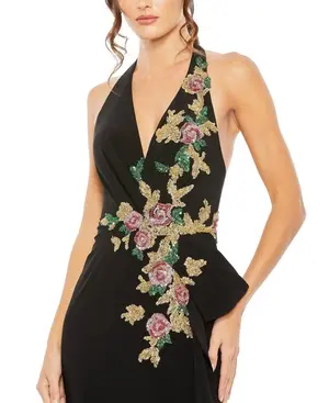 Mac Duggal Halter Floral Embellished Gown