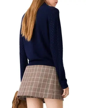 Maje Rhinestone Polo Collar Cardigan