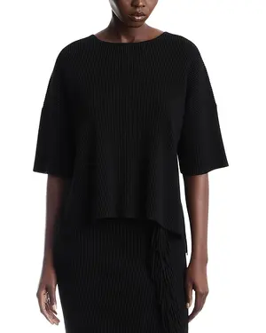 Emporio Armani Ribbed Fringe Trim Cardigan - Black