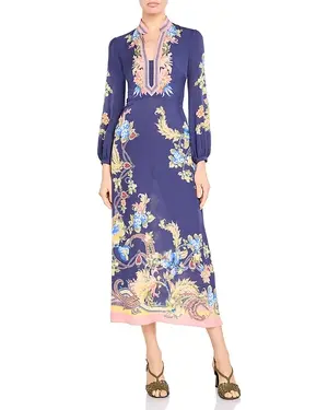 Etro Placed Floral Midi Dress - Printed Blue