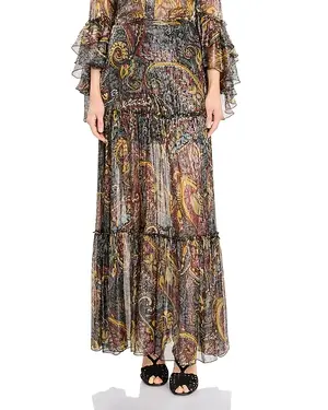 Etro Tiered Metallic Maxi Skirt - Printed Black