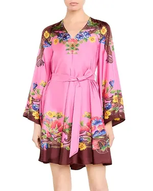 Etro Silk Floral Border Mini Dress - Multicolor/pink