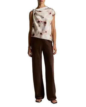 Vince Watercolor Floral Satin Twist Shoulder Top