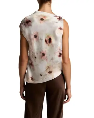 Vince Watercolor Floral Satin Twist Shoulder Top