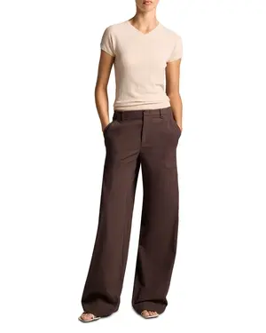 Vince Wool Pointelle V-neck Tee - Blush Cloud
