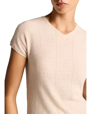 Vince Wool Pointelle V-neck Tee - Blush Cloud