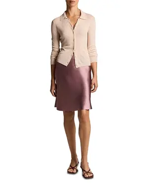 Vince Wool Pointelle Collared Cardigan Blush Cloud