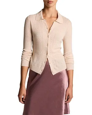 Vince Wool Pointelle Collared Cardigan - Blush Cloud