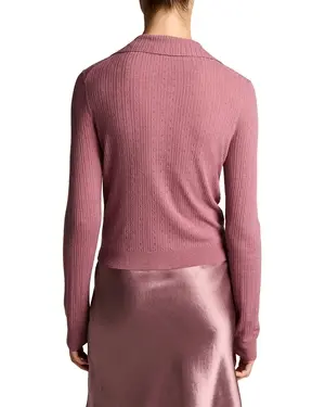 Vince Wool Pointelle Collared Cardigan - Dusty Peony