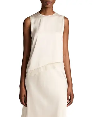 Vince Asymmetrical Lace Trimmed Satin Shell - Creme