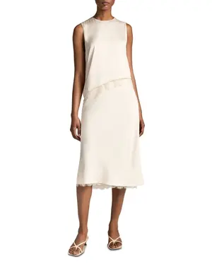 Vince Asymmetrical Lace Trimmed Satin Shell - Creme