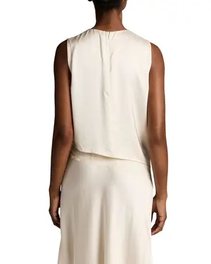 Vince Asymmetrical Lace Trimmed Satin Shell - Creme