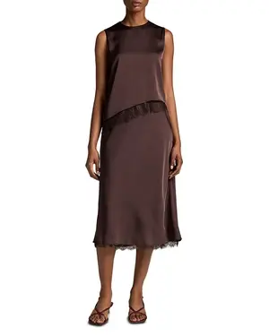 Vince Lace Trim Satin Asymmetric Shell - Iron