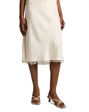 Vince Lace Trim Satin Slip Skirt - Creme