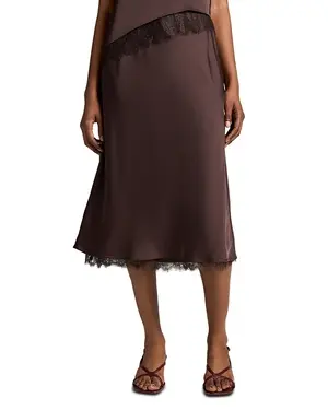 Vince Lace Trim Satin Slip Skirt - Iron