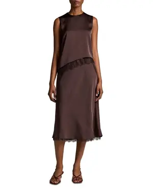 Vince Lace Trim Satin Slip Skirt - Iron