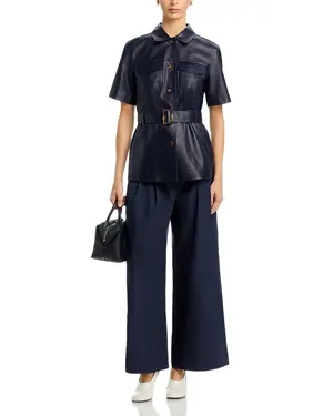 Lafayette 148 New York Leather Belted Patch Pocket Jacket