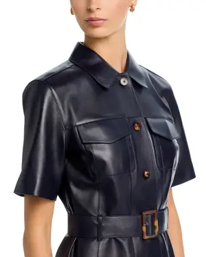 Lafayette 148 New York Leather Belted Patch Pocket Jacket
