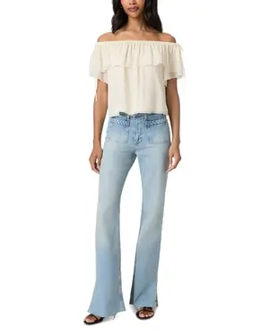 Paige Sofia Braided Patch Pocket Mid Rise Flare Leg Jeans