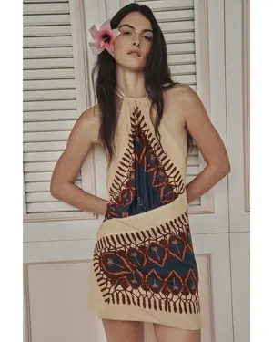 Johanna Ortiz Printed Cotton Halterneck Mini Dress