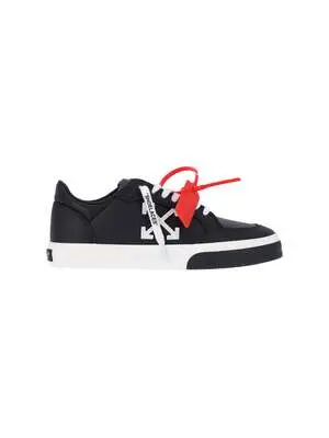 Off-White Leather & Cotton Sneakers With Rubber Sole - Black