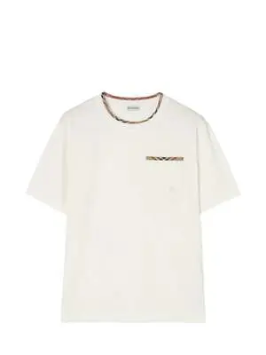 Burberry Logo T-shirt With Check Trim And Chest Pocket - White