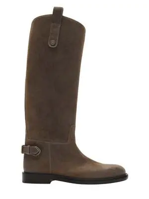 Burberry Cavalier Suede Knee-high Boots With Ankle Buckle