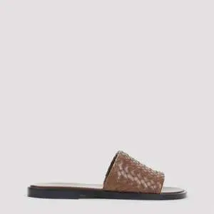 Bottega Veneta Elio Woven Lamb Leather Slides - Brown