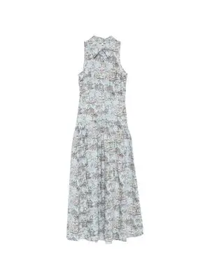 Staud Sleeveless Collared Printed Midi Dress - Light Blue