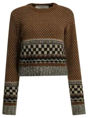 GOLDEN GOOSE Crewneck Wool-alpaca Knit Sweater With Geometric Jacquard - Brown