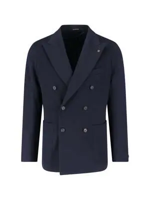 Tagliatore Double-breasted Wool Blazer With Peak Lapel - Blue