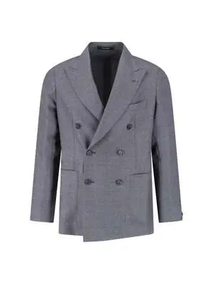Tagliatore Double-breasted Wool Blazer With Peak Lapel - Grey