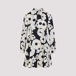 Celine Floral Print Stand-up Collar Mini Dress - Black