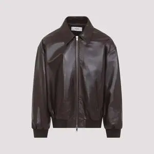 Celine Classic Leather Zip-up Jacket - Brown