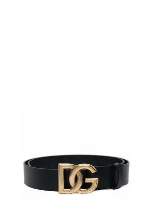 Dolce & Gabbana Dg Logo Leather Belt - Black