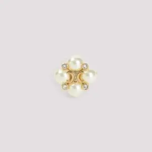 Celine Statement Ring With Faux Pearls And Crystals - Metallic