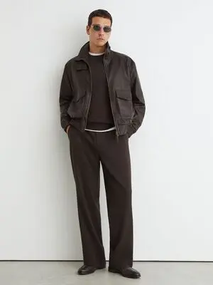 REISS Trinity Leather Bomber Jacket - Bordeaux